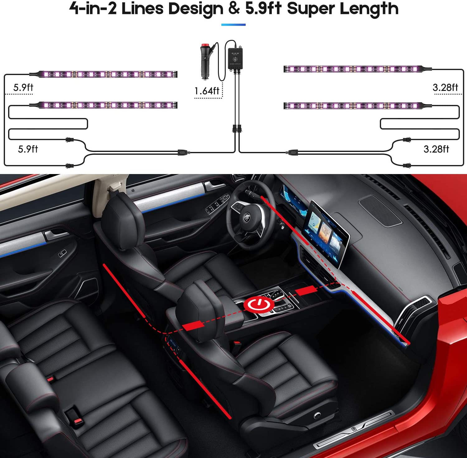 Bluetooth car interior lights with music sync